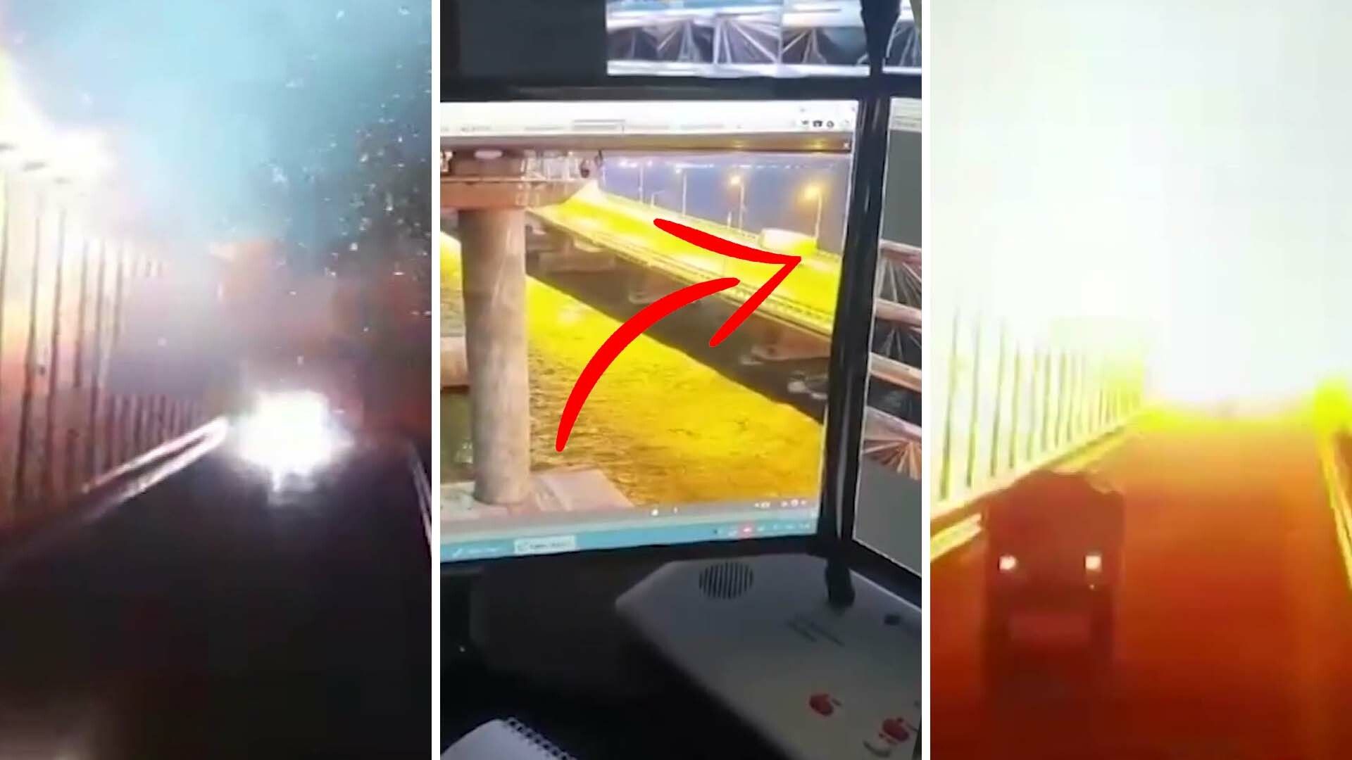 Övervakningsbilderna som påstås visa explosionen på Krimbron