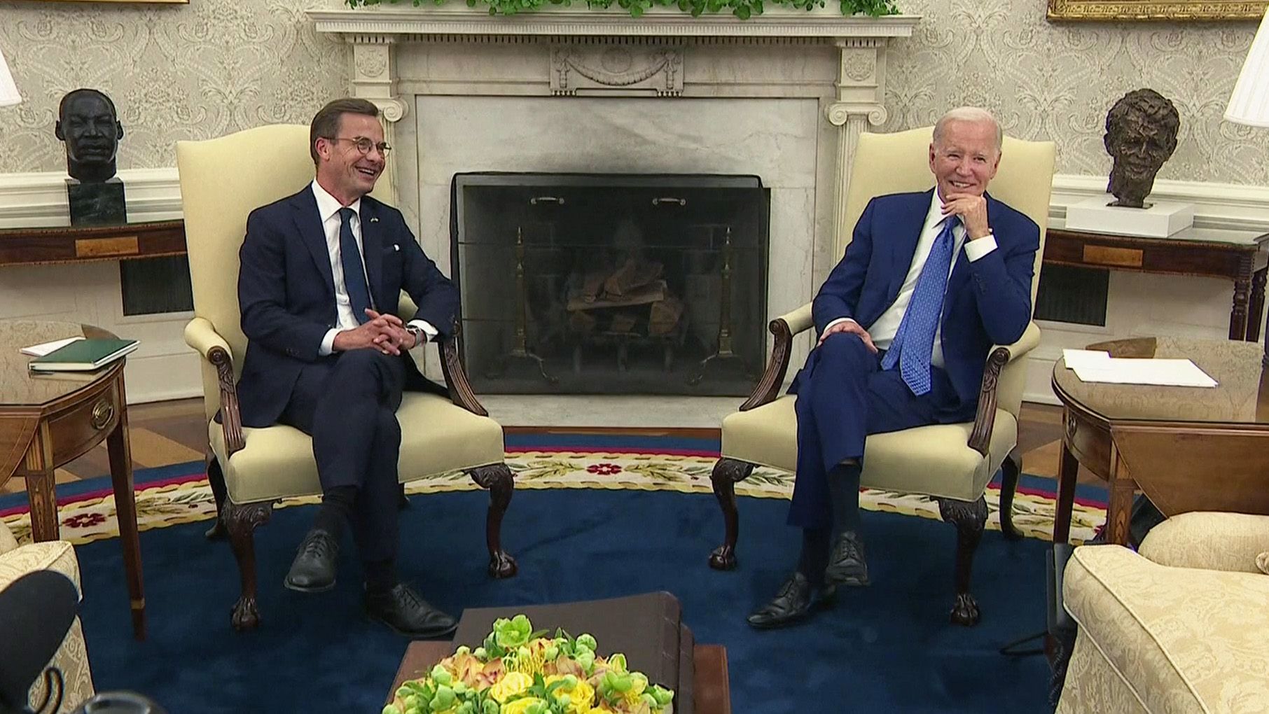 Första bilderna på Kristersson och Biden i Ovala rummet